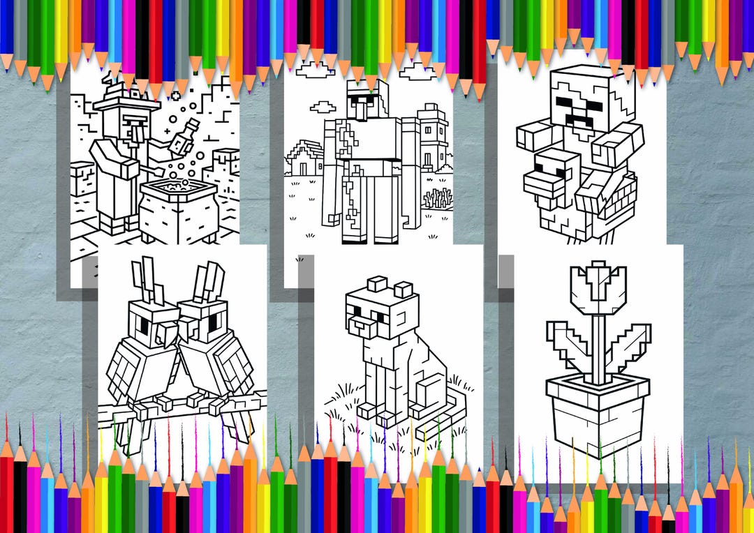Minecraft-inspired Coloring Pages | 6 Printable Mobs Scenes | Kids ...
