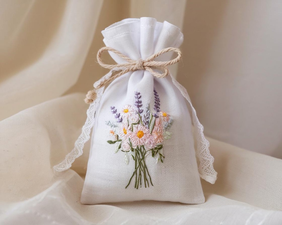 Personalized Embroidered Wedding Sachet Bag – Wedding Favor Gift, Linen ...