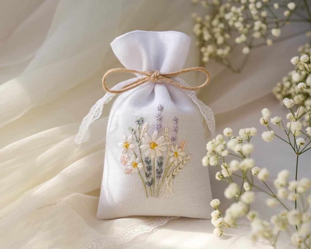 Personalized Embroidered Wedding Sachet Bag – Wedding Favor Gift, Linen ...