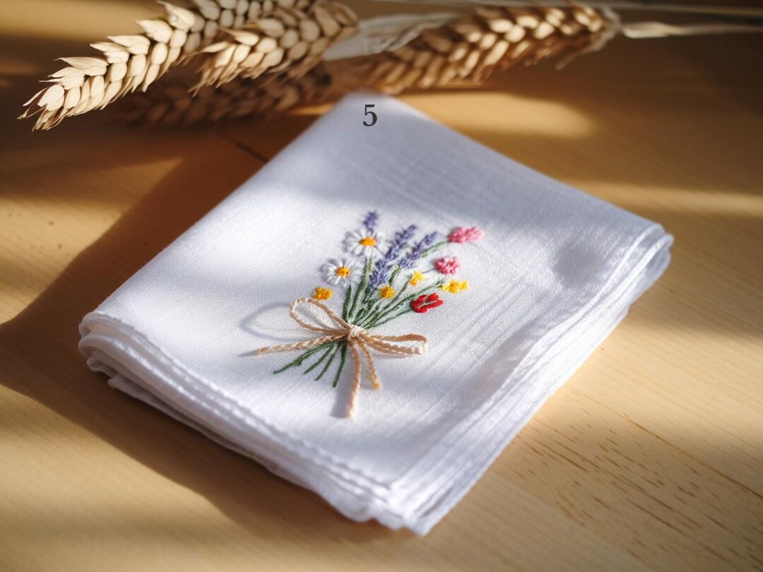 5 Options - Custom Name With Bow Embroidered Handkerchief, Ladies ...