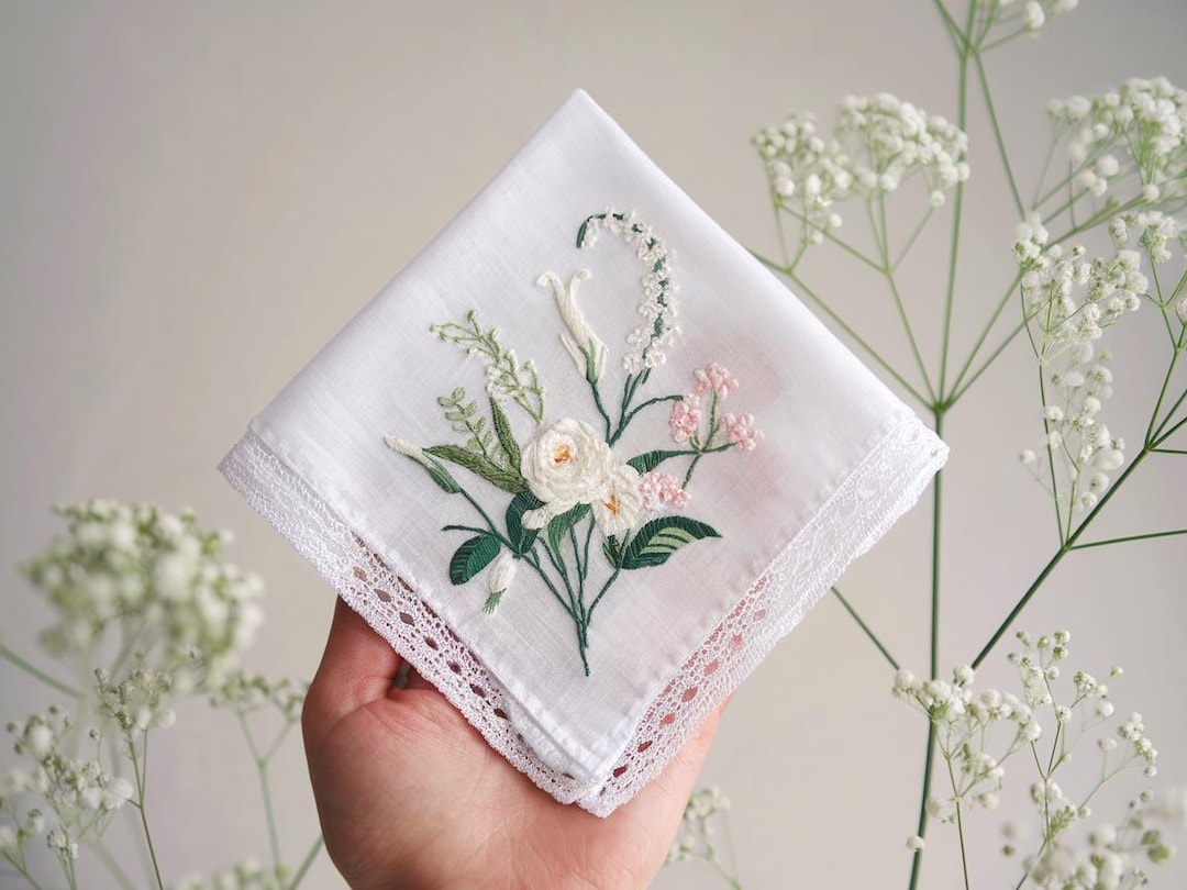 Embroidered Wedding Handkerchief – Custom Floral Hankie for Bride ...