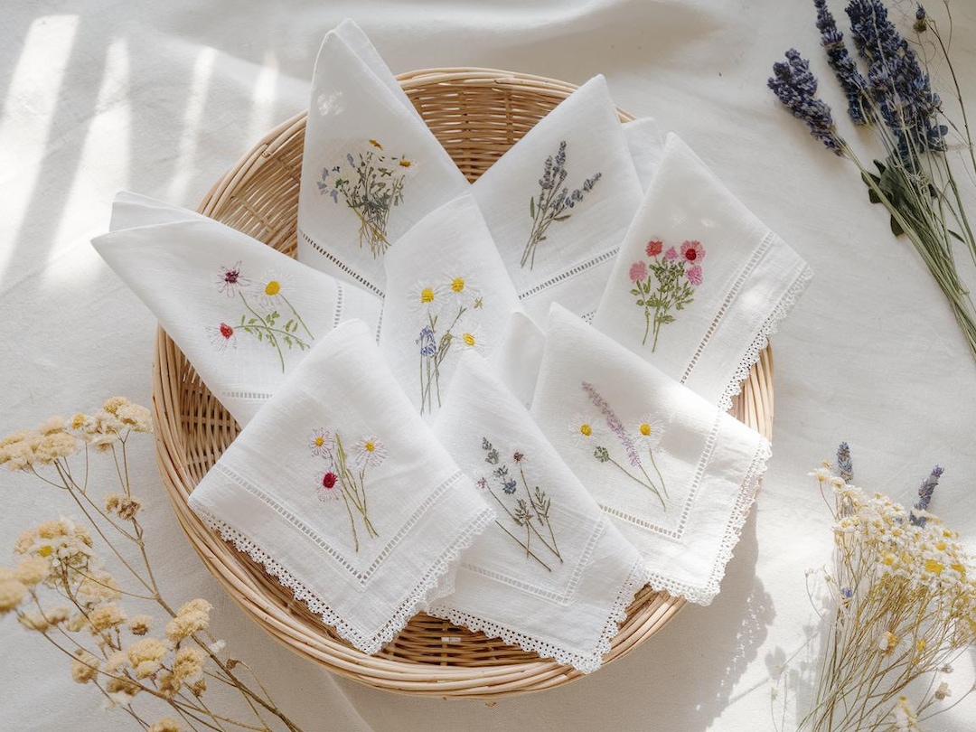 Custom Embroidered Handkerchief, Ladies Embroidery Handkerchief, Linen ...
