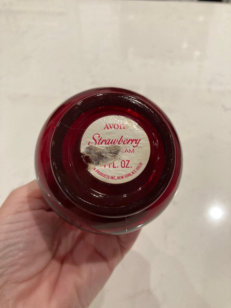 Vintage Avon Ruby Red Bottle - 1970s Strawberry Top Glass Decanter ...