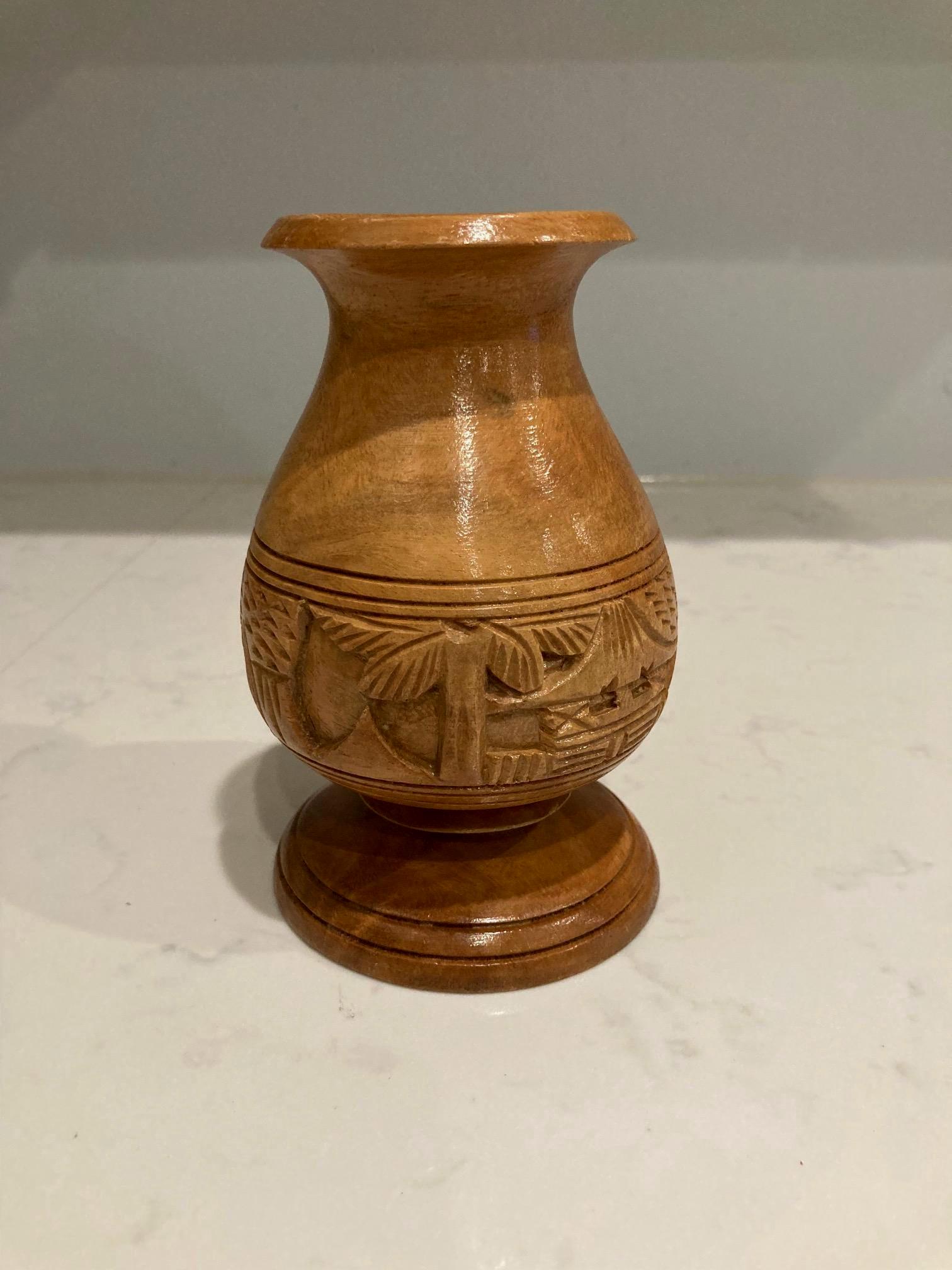 Vintage Monkey Pod Carved Wood Vase - Light Wood W/ Dark Streaks Wooden ...