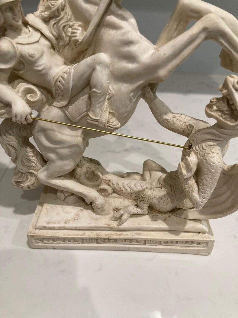 Vintage St. George Slaying Dragon Statue, Medieval Knight Sculpture - Etsy