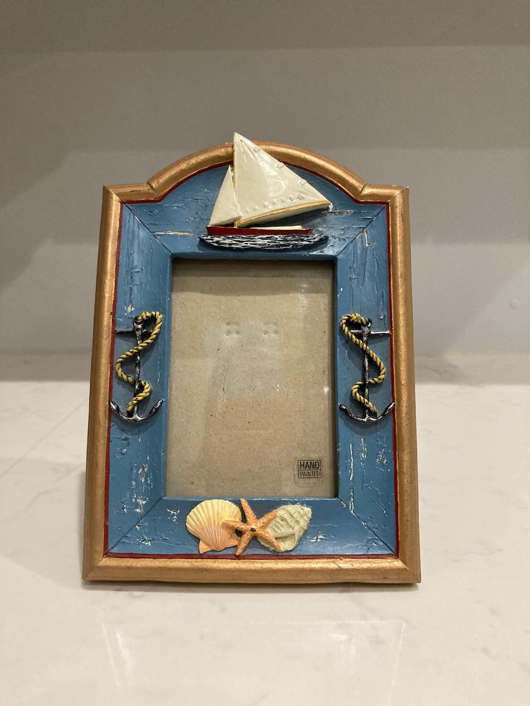 Vintage FIGI Graphic Frame Anchors Aweigh - Hand Painted Nautical ...