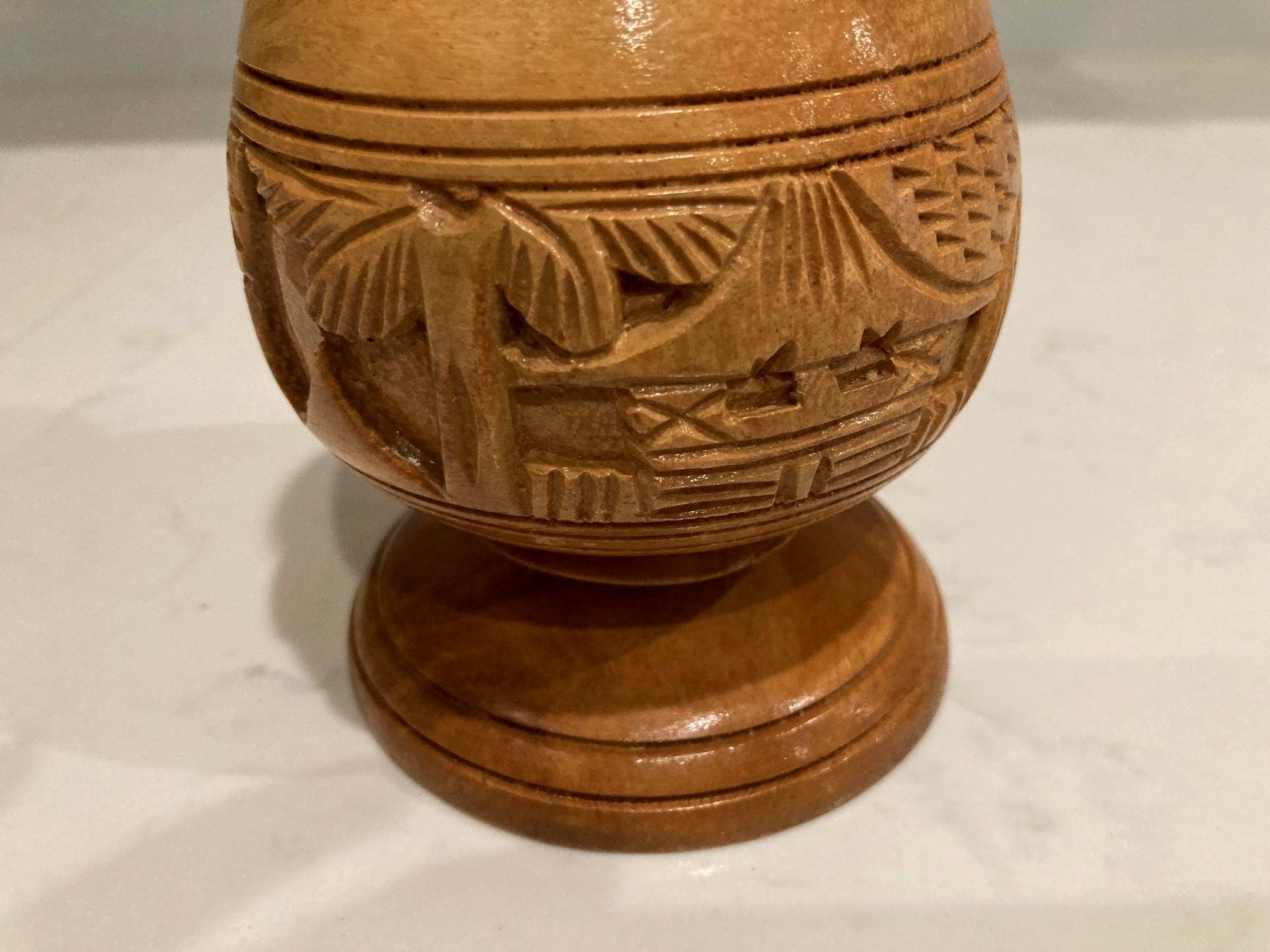 Vintage Monkey Pod Carved Wood Vase - Light Wood W/ Dark Streaks Wooden ...