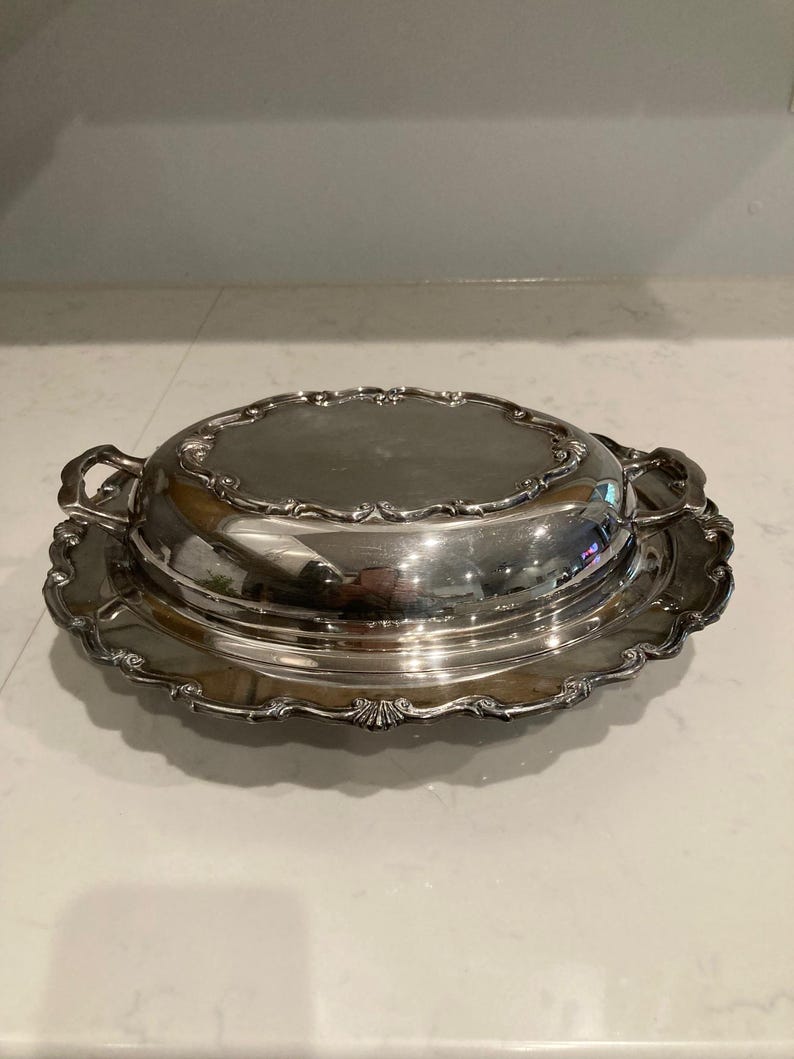 Vintage Silver Serving Dish With Lid - Art S Co SPS 1146 - Oval Ornate ...