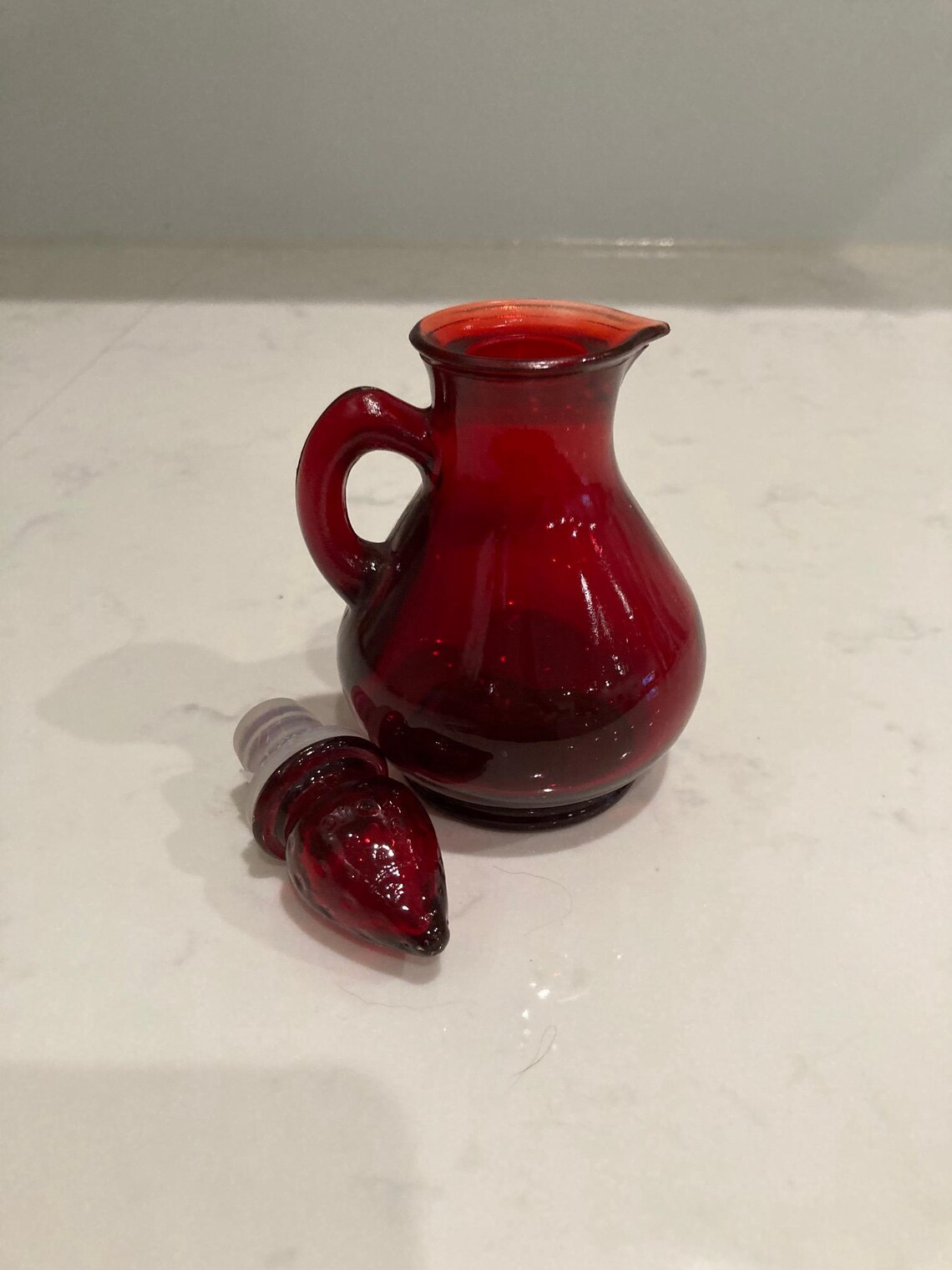 Vintage Avon Ruby Red Bottle - 1970s Strawberry Top Glass Decanter ...