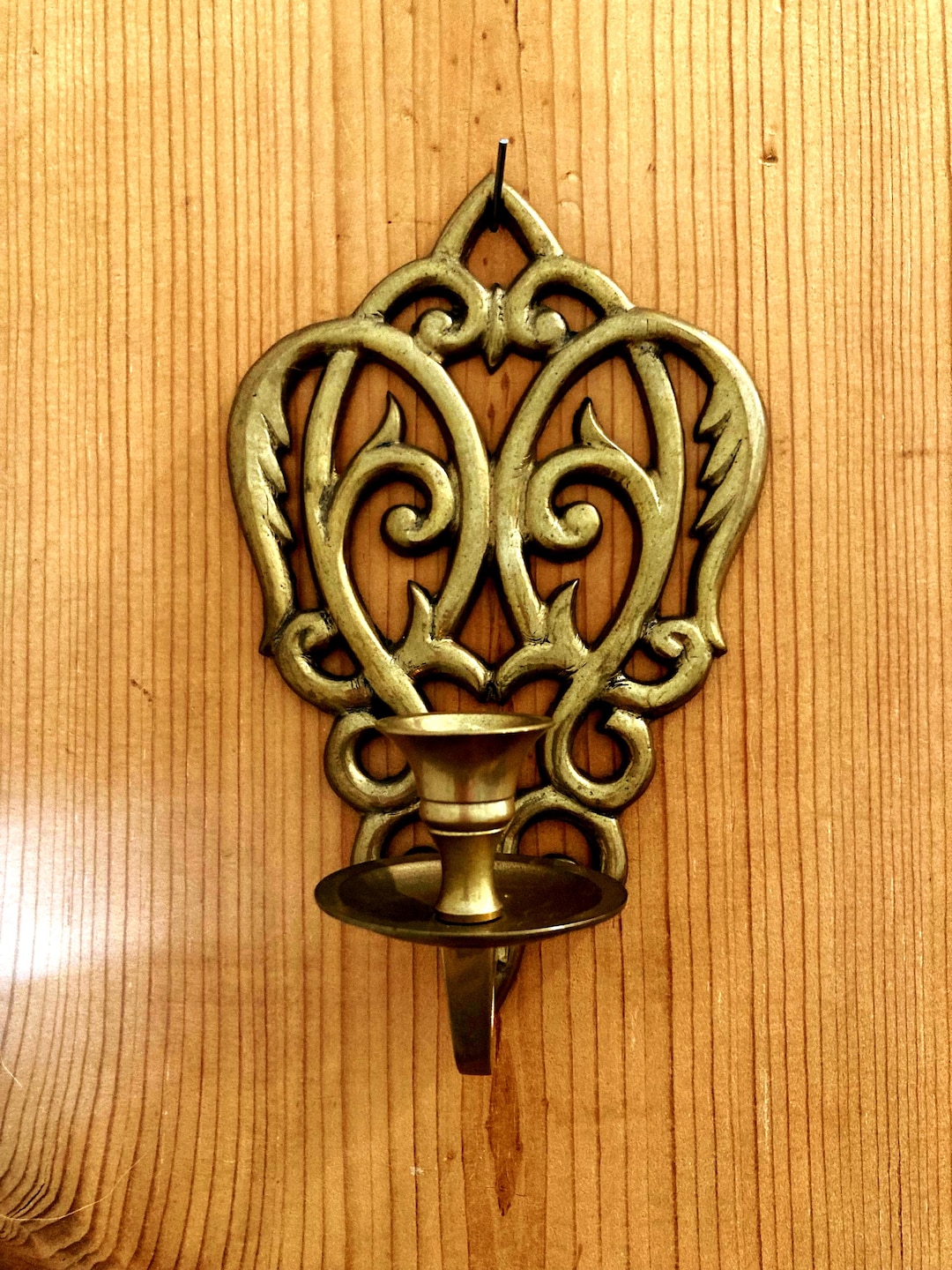 Vintage Brass Wall Sconce - Scroll Design Candle Holder - Gold Colored ...
