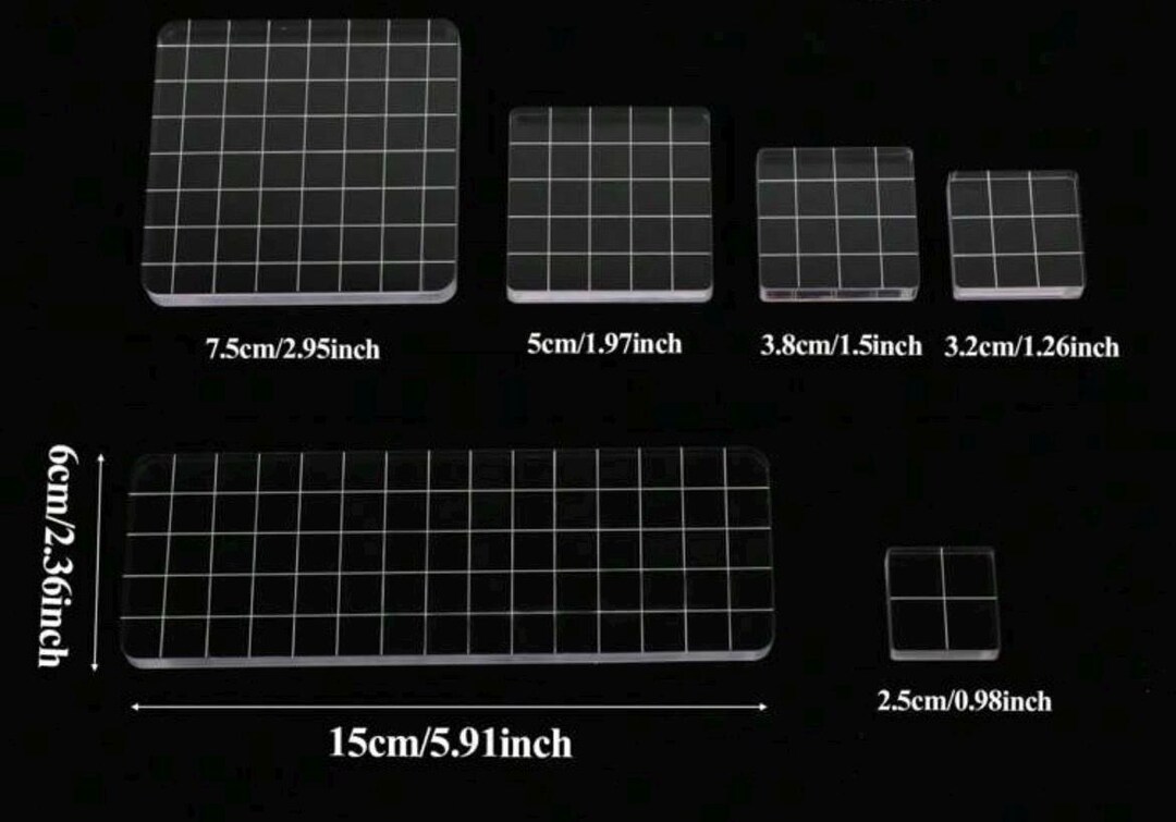 Set of 6 Acrylic Stamp Blocks, Transparent With Gridlines for Easy Use ...