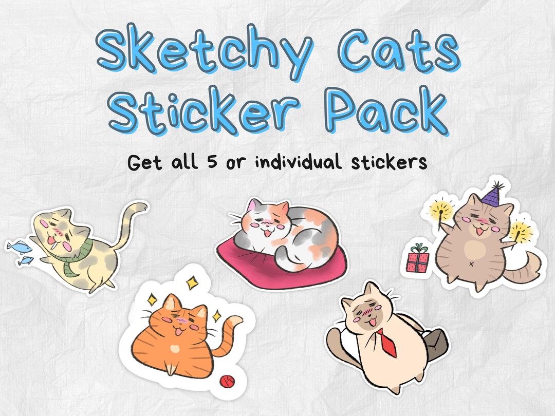 Sketchy Cats Sticker Pack – Water-resistant Vinyl Stickers - Etsy