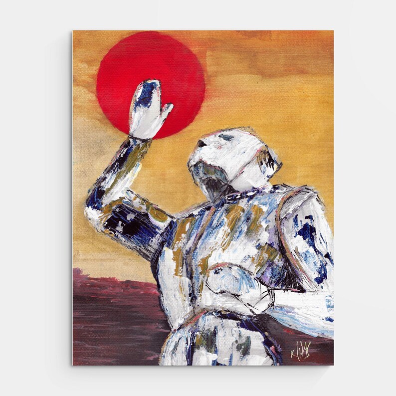 Sunward Sentinel – Robot Art Print – Blood‑red Sun Automaton Digital ...