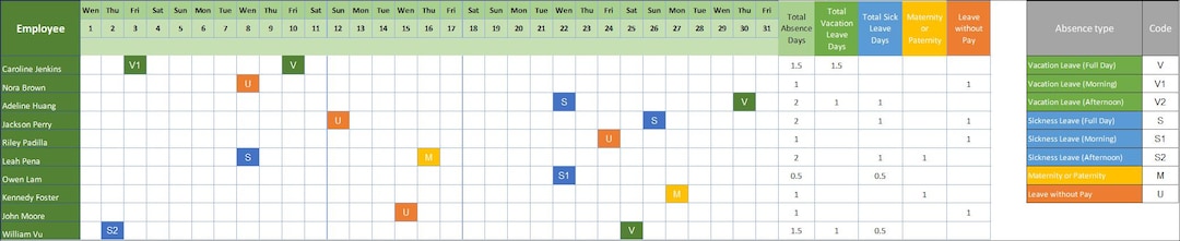 Employee Leave Tracker Spreadsheet: Excel Leave Management Template - Etsy