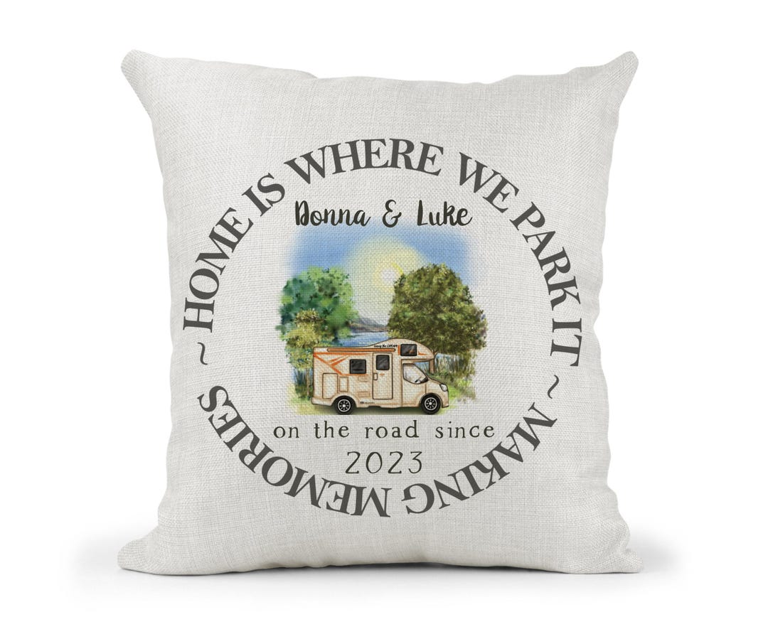 Personalised Camper Van Motorhome Campervan Cream Canvas Cushion, Home ...
