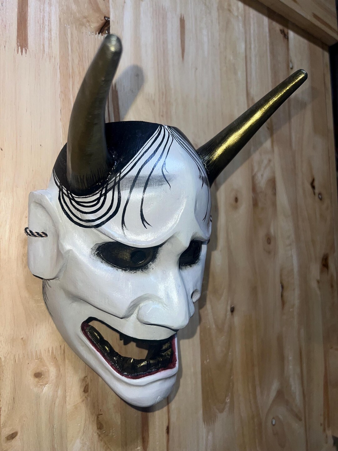 Vintage Japanese Noh Hannya Mask Hand Carved Wood Demon Female ...