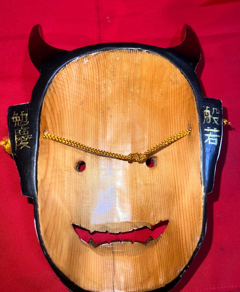 Vintage Japanese Noh Mask "hannya" - Hand Carved Wood With Gold Details ...