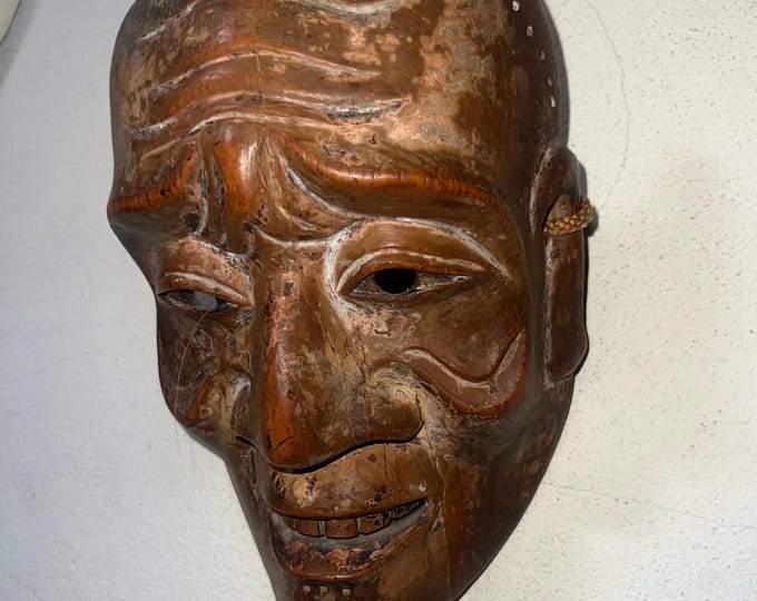 Rustic "jo" (old Man) Japanese Noh Mask - Hand Carved Wood - 20cm ...
