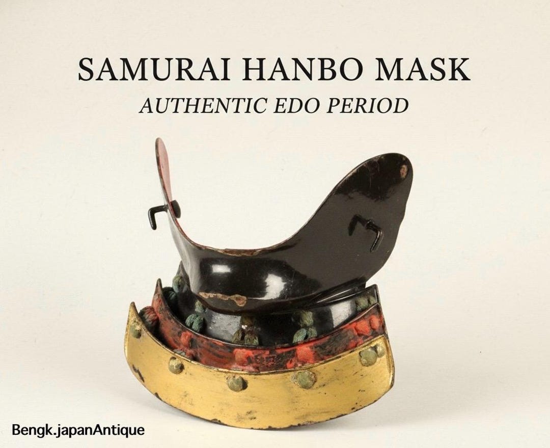 Edo Period Samurai Menpo Half Mask Chin Guard Iron Red Lacquer Bushido ...