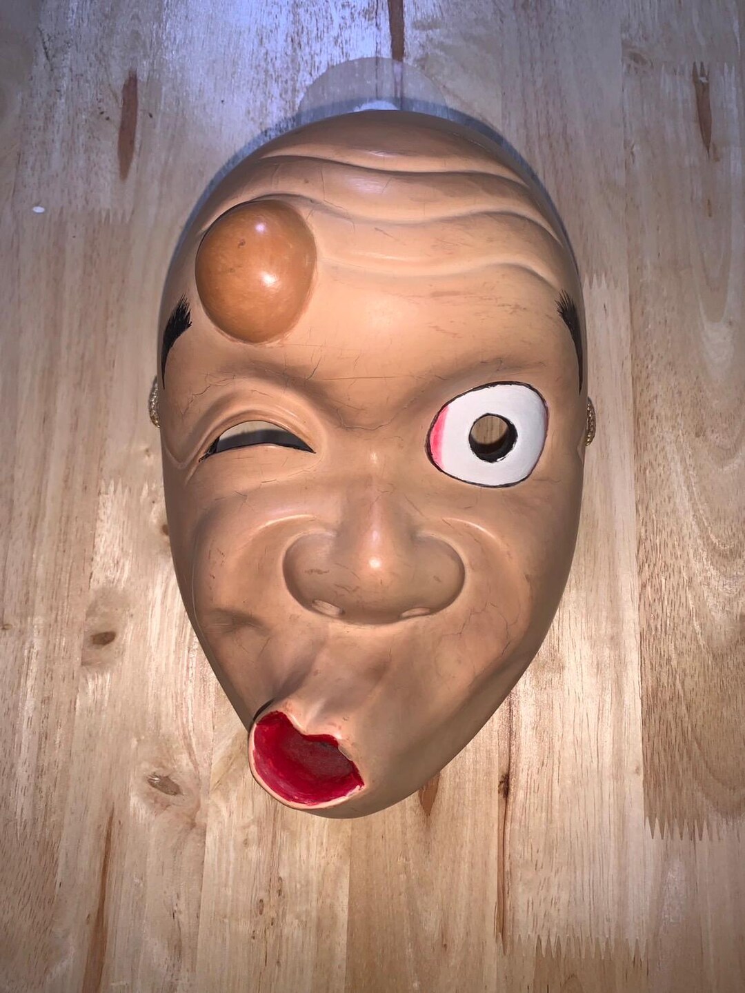 Vintage Hyottoko Mask Japanese Wood Carving - Authentic Old Noh Kyogen ...