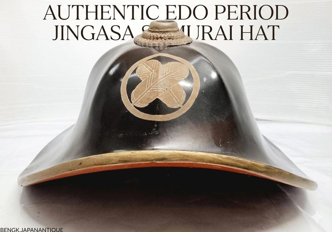 Authentic Edo Period Samurai Jingasa Hat - Hand-carved Wood & Urushi ...