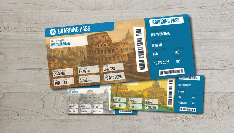 Editable Rome Boarding Pass | Canva Template | 4 Designs | Gift ...