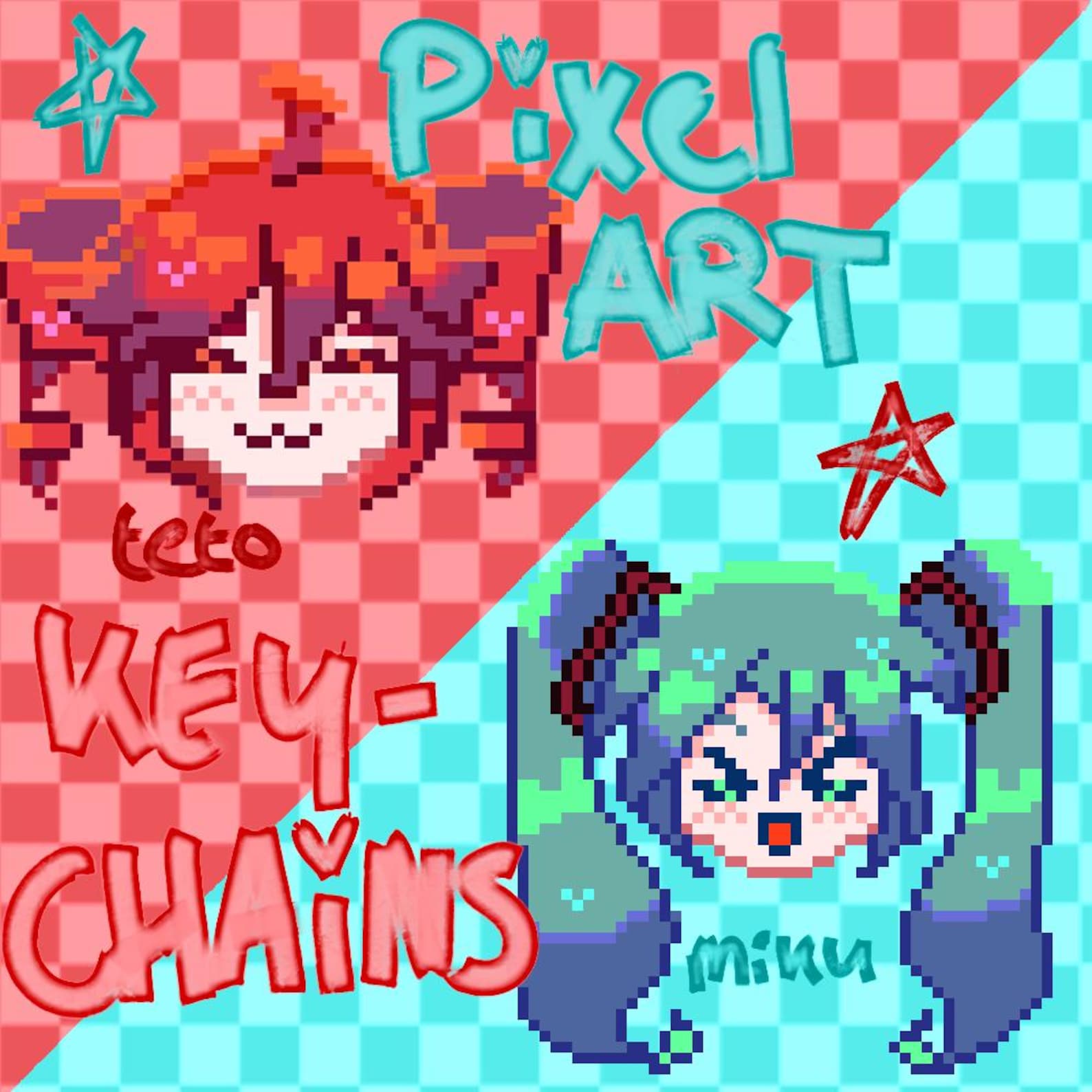 Hatsune Miku and Teto Kasane Pixel Art Charms / Keychain - Etsy