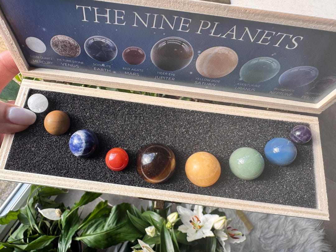 Planet Crystal Set: Healing Stones in Wooden Box, Celestial Decor - Etsy