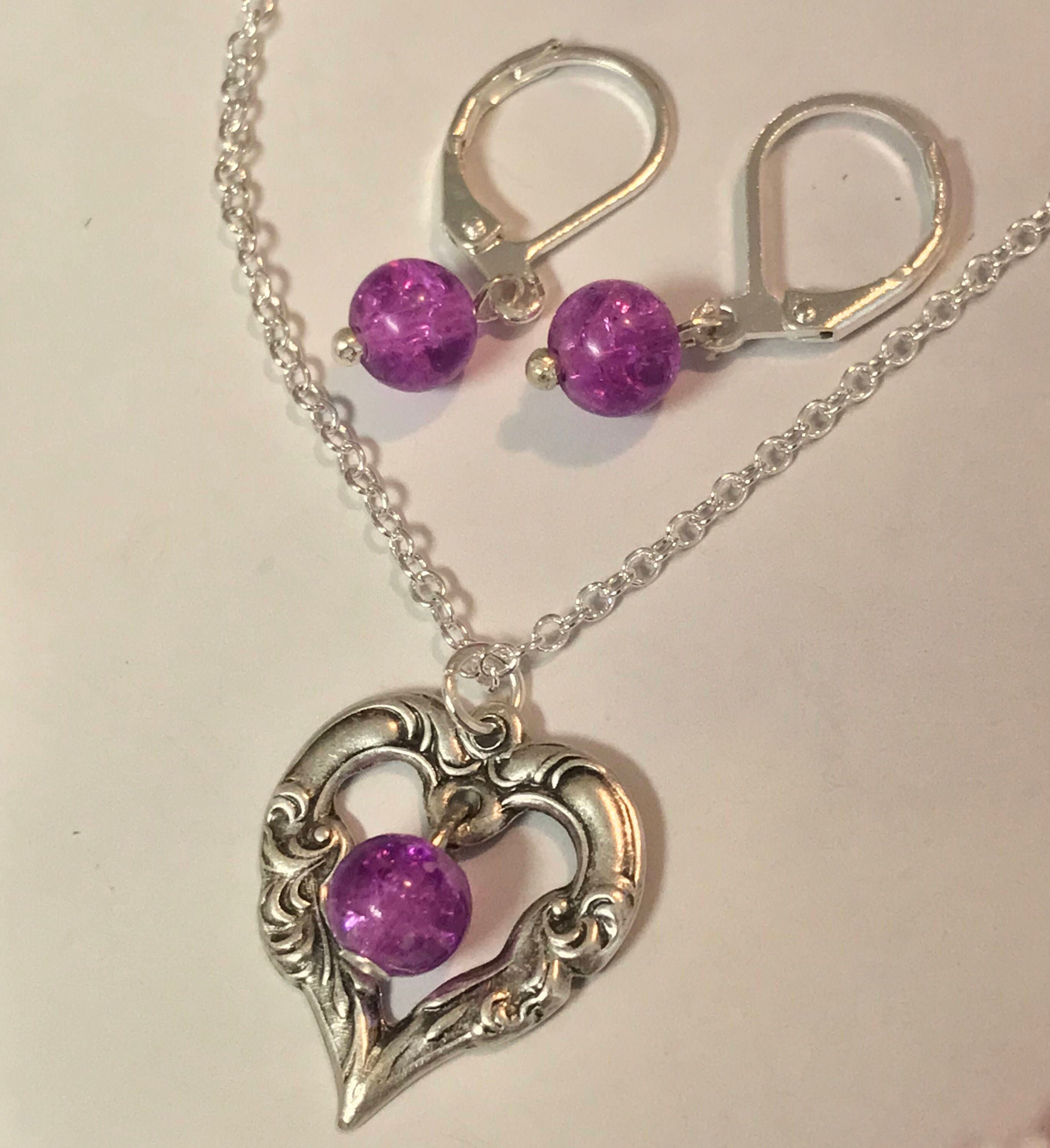 SALE! Purple Heart Set- Angel jewelry~purple jewelry-silver necklace ...