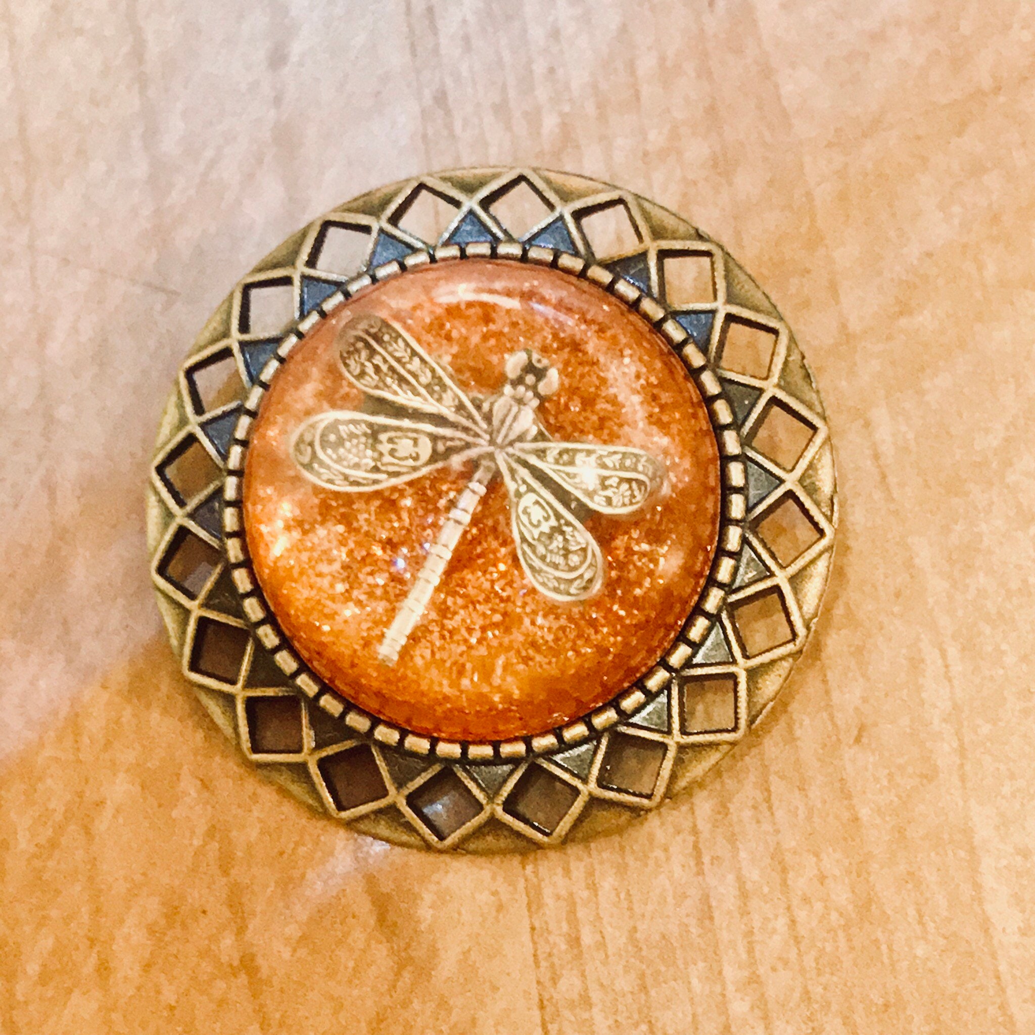 Dragonfly in Amber Brooch- Brass Brooch-Sweater Pin~Dragonfly Jewelry ...