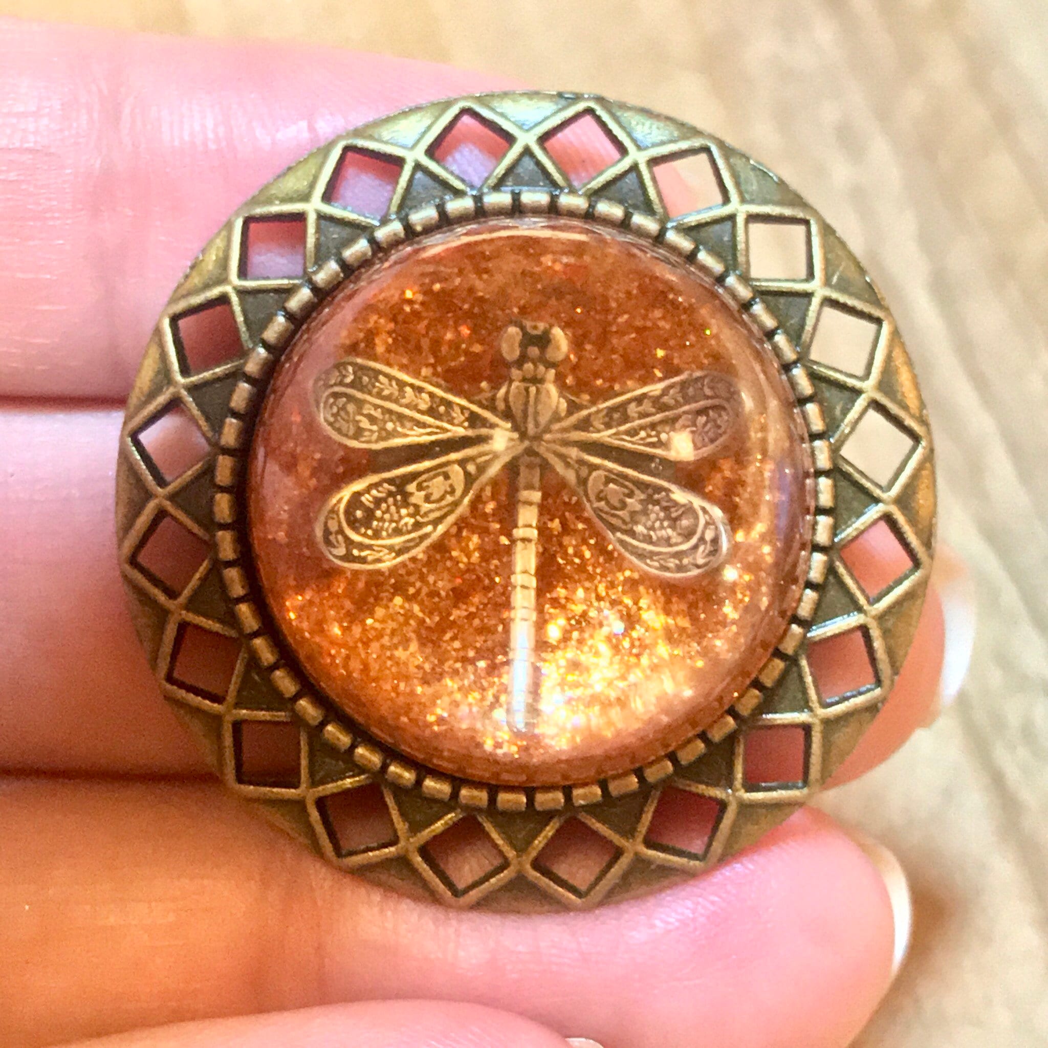 Dragonfly in Amber Brooch- Brass Brooch-Sweater Pin~Dragonfly Jewelry ...
