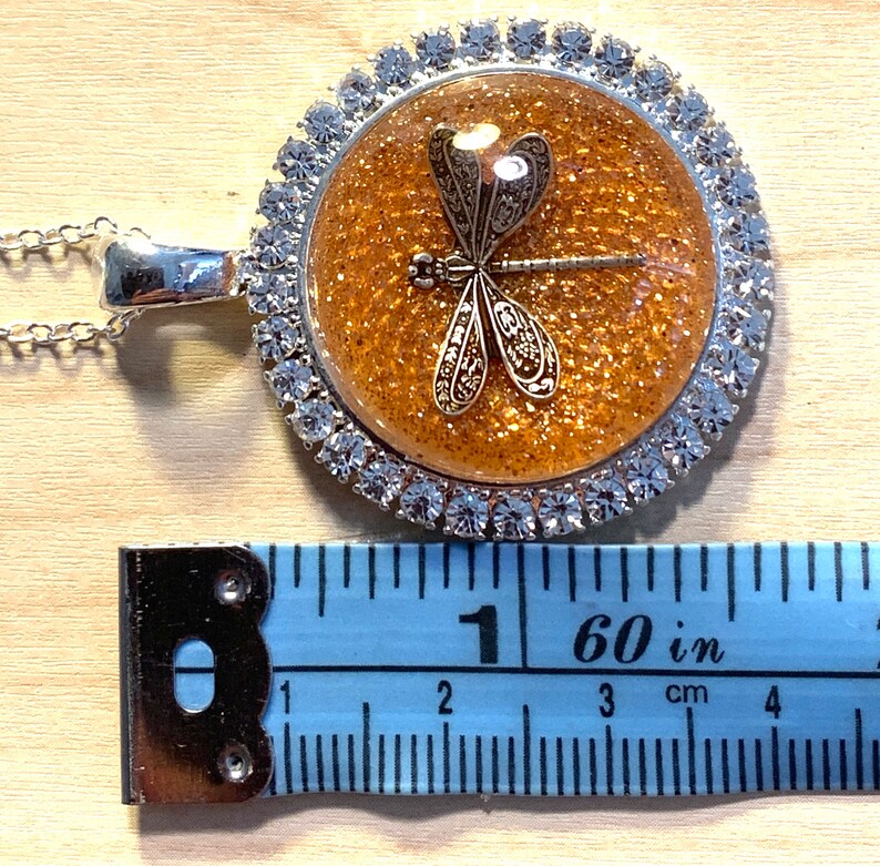 Libelle in Bernstein~Strassstein Anhänger~Outlander Halskette~Runde Libelle Anhänger~Harz ...