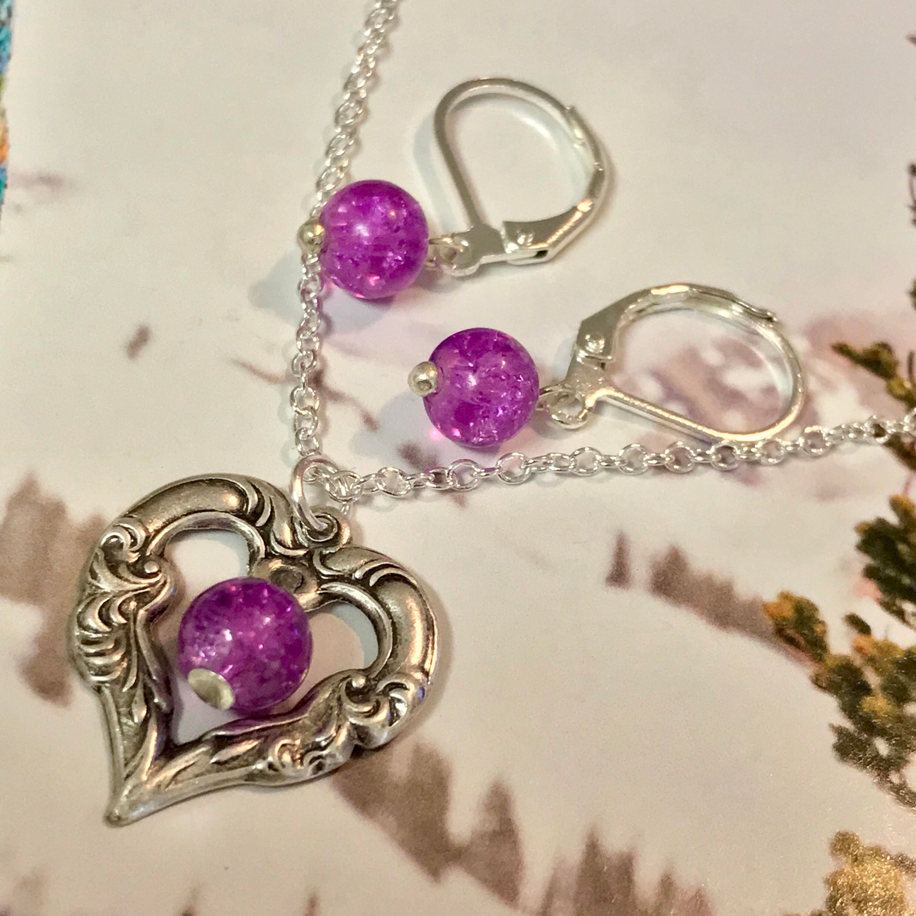 SALE! Purple Heart Set- Angel jewelry~purple jewelry-silver necklace ...