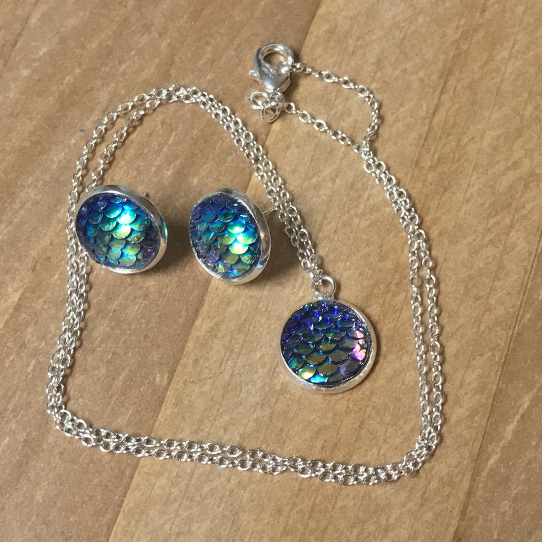 Mermaid Jewelry Set- Mermaid Earrings-mermaid Necklace-silver Plated ...