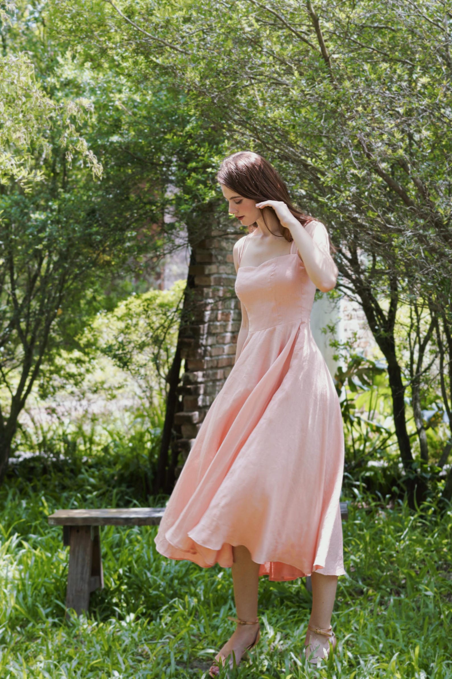 Eveline Linen Dress – Blush Pink Cottagecore Dress With Sweetheart ...