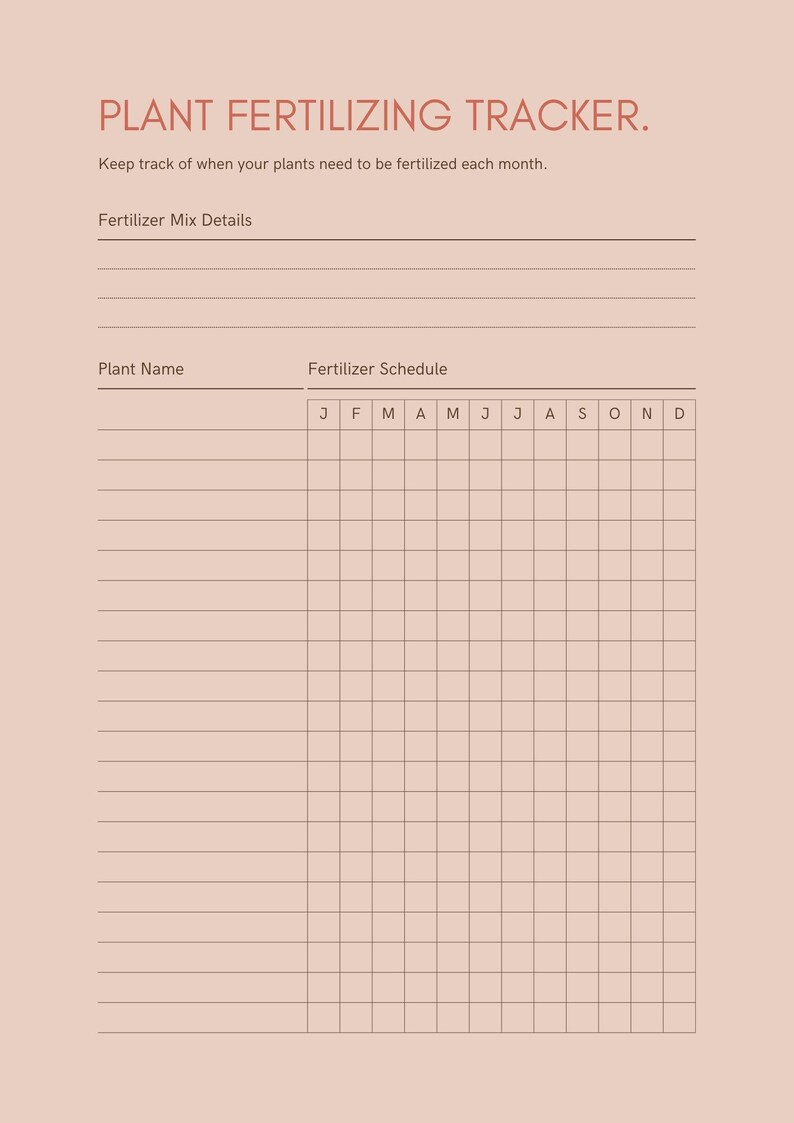 Fertilizer Log for Plants Printable | Minimalist Plant Care Tracker ...