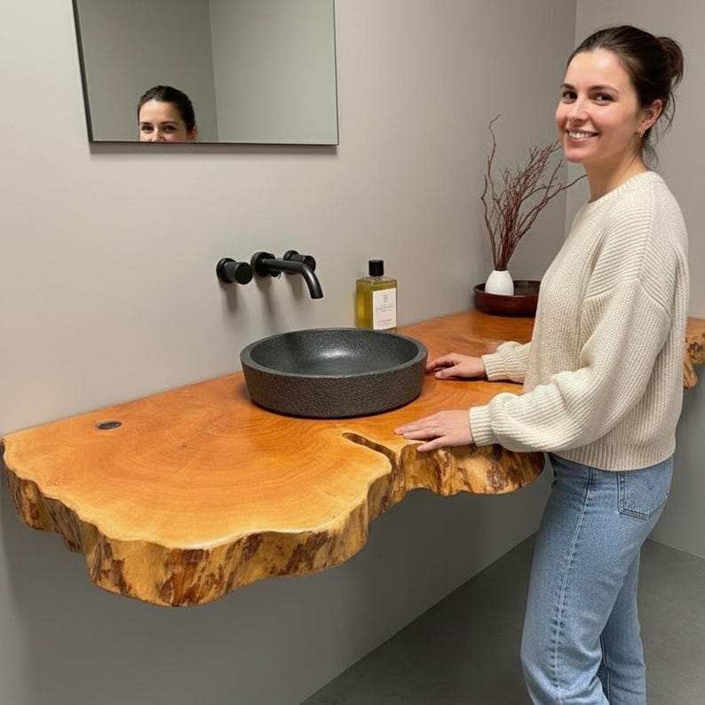 Live Edge Wood Vanity Shelf Wall Mounted Shelves Bathroom Countertop ...