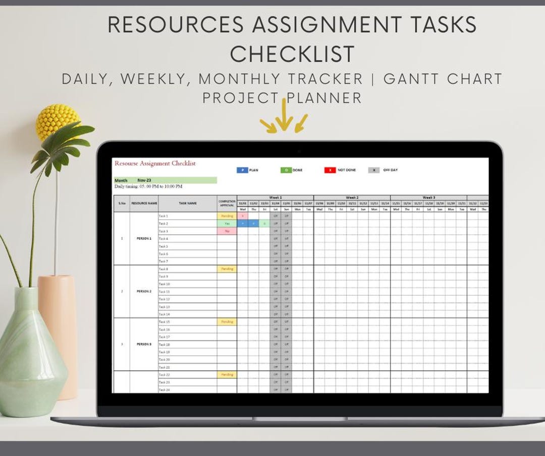Resources Assignment Tasks Checklist | Daily, Weekly, Monthly Tracker ...