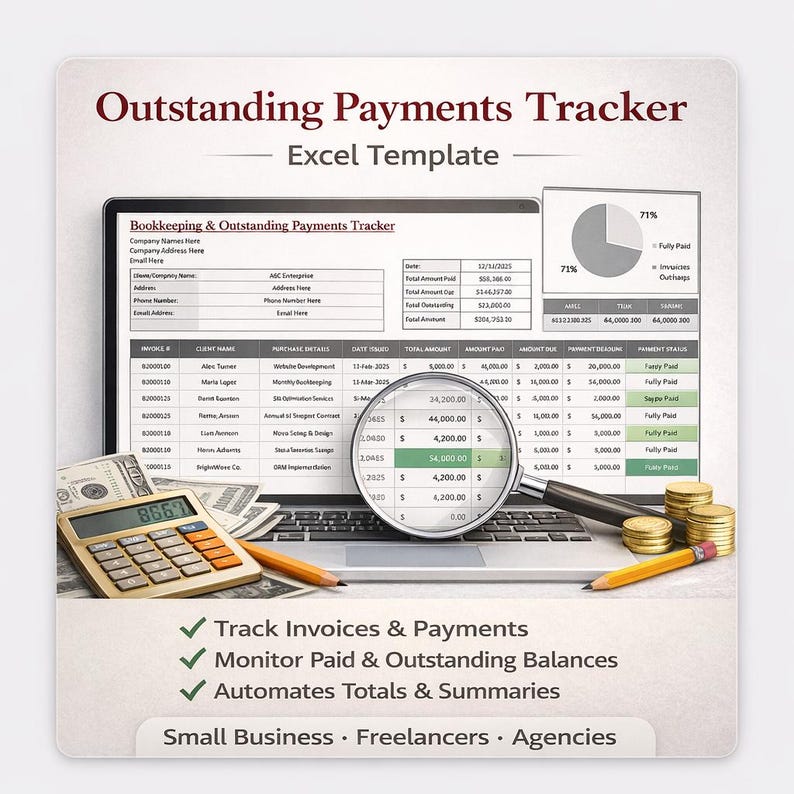 Outstanding Payments Tracker Excel | Invoice & Bookkeeping Spreadsheet ...