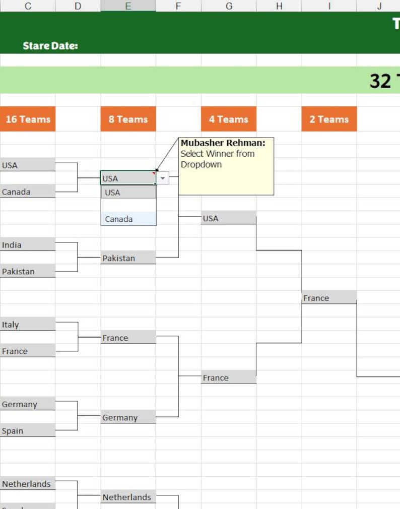 Tournament Bracket Spreadsheet - 32, 16, 8 Team Schedule - Etsy