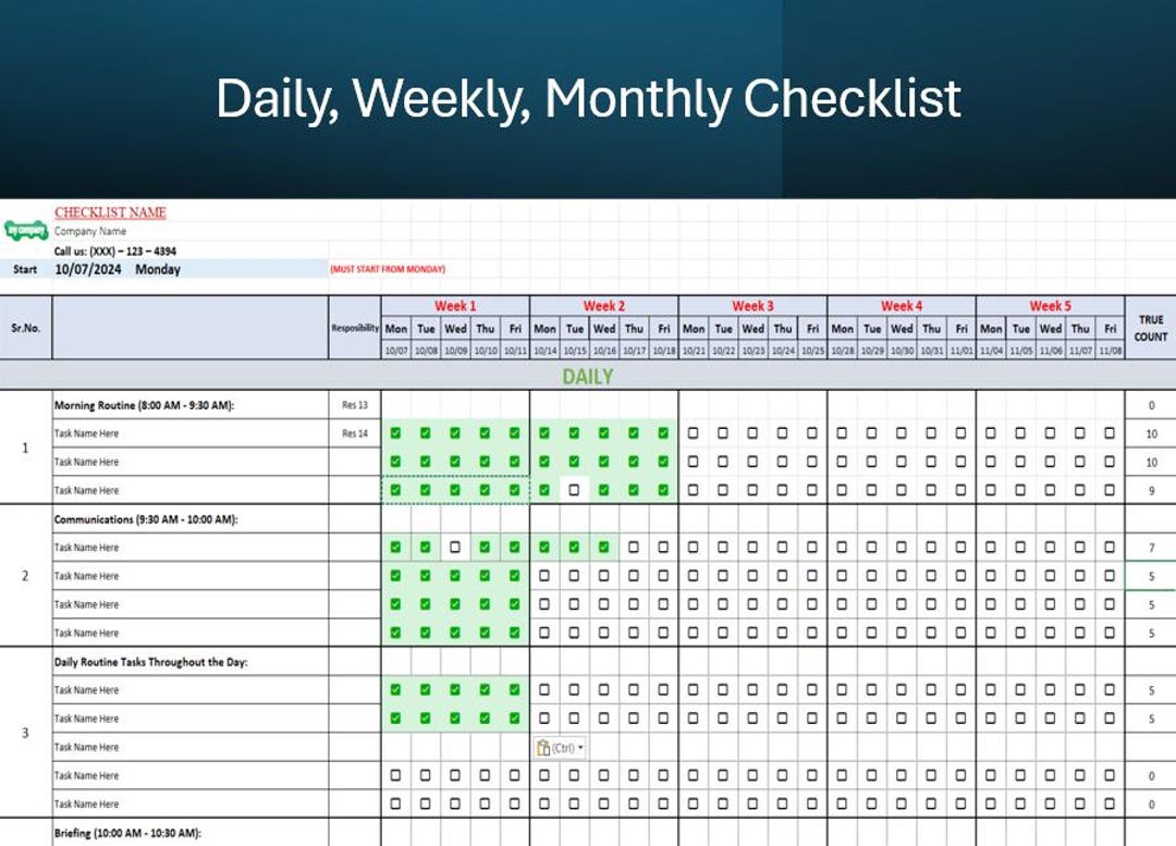 Employee Productivity Checklist – Daily, Weekly and Monthly Task ...