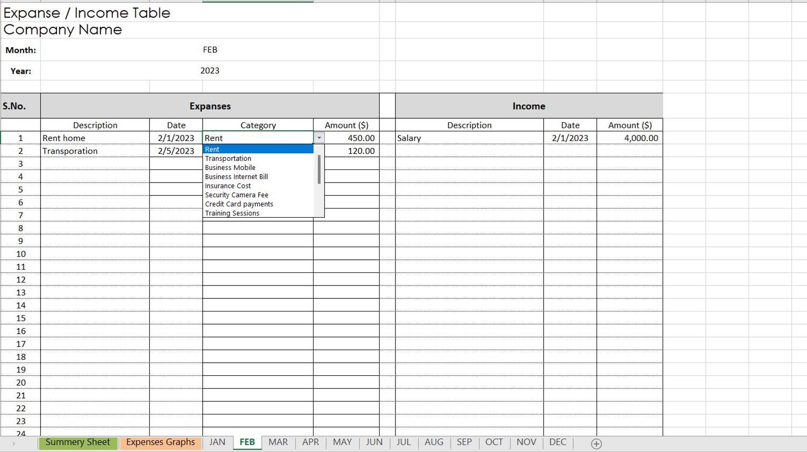 Annual Financial Summary Dashboard | Excel Template for Income ...