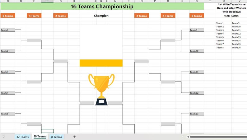 Tournament Bracket Spreadsheet - 32, 16, 8 Team Schedule - Etsy