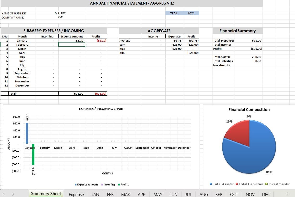 Financial Statement Template | Income & Expense Tracker Excel | Budget ...
