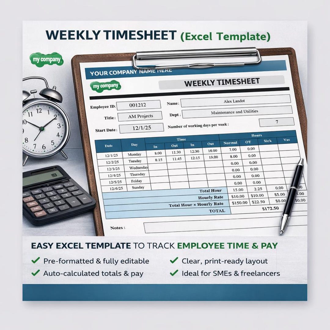 Employee Weekly Timesheet – Hours, OT, Sick & Vacation Tracker - Etsy