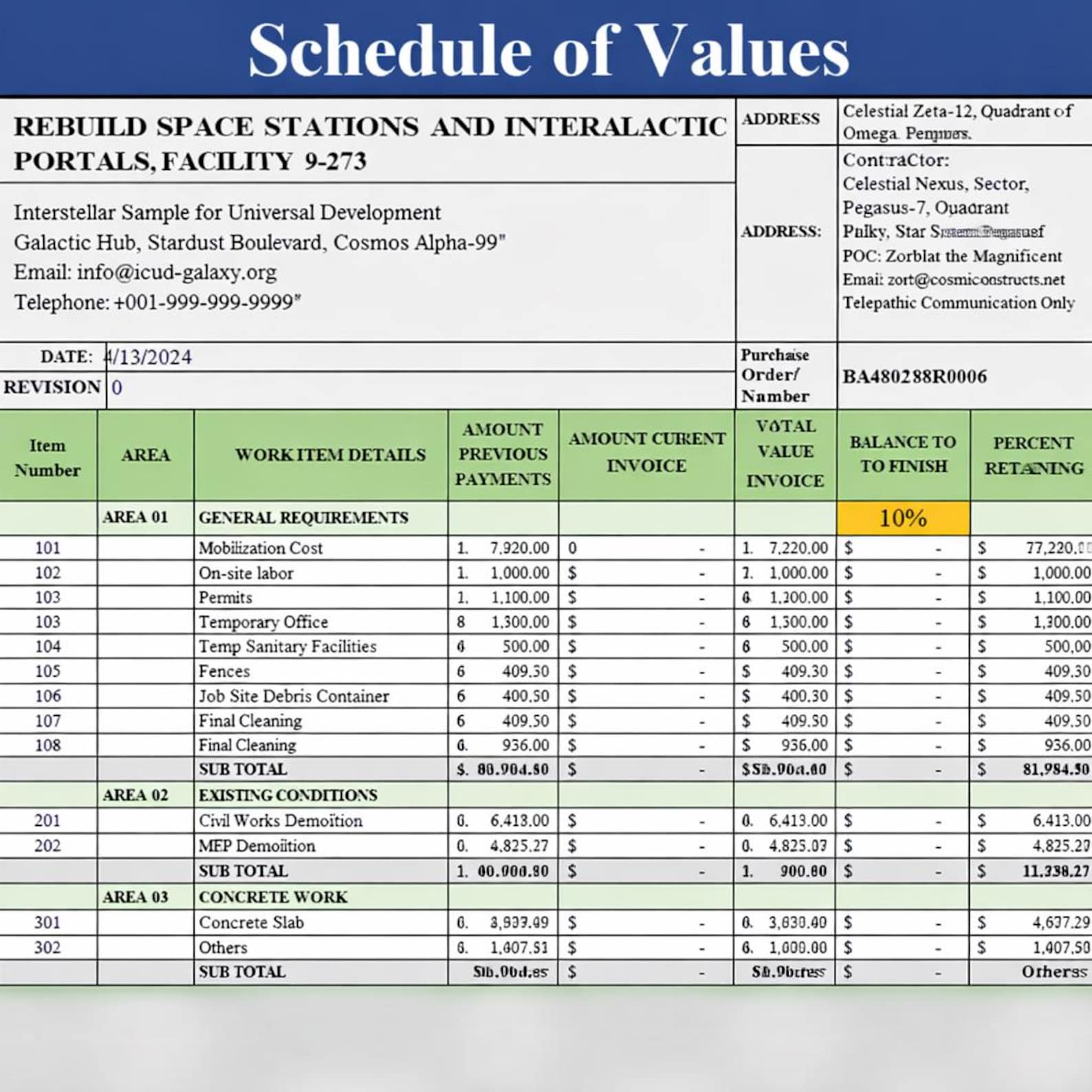 Project Schedule of Values Template - Construction Draw Request & Pay ...