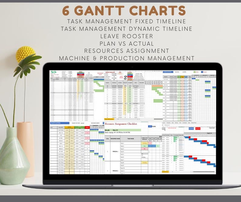 6 Excel Gantt Charts Bundle | Task Management – Fixed & Dynamic ...