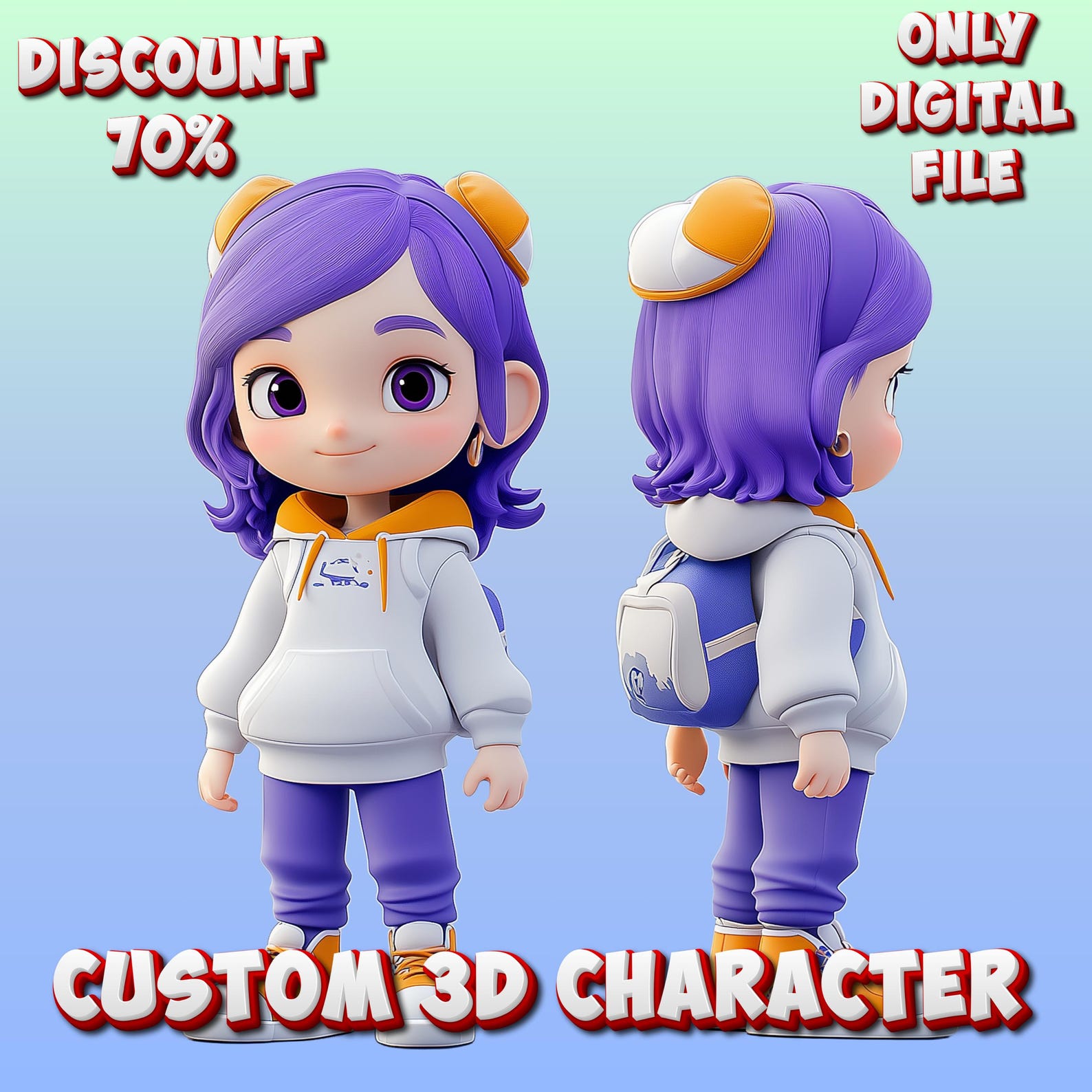 Custom 3D Cute Character Model – Anime Style for Vroid, Avatar, Game ...