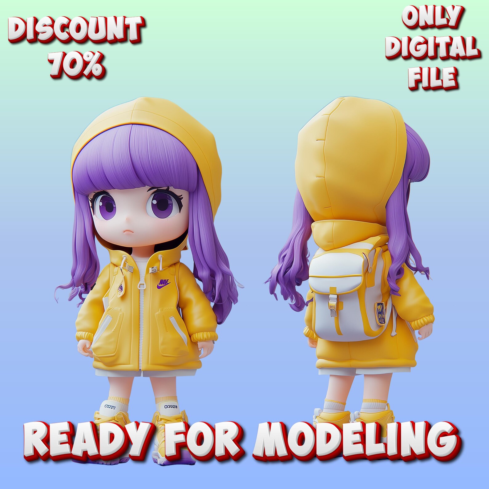 Custom 3D Cute Character Model – Anime Style for Vroid, Avatar, Game ...