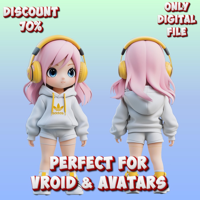 Custom 3D Cute Character Model – Anime Style for Vroid, Avatar, Game ...